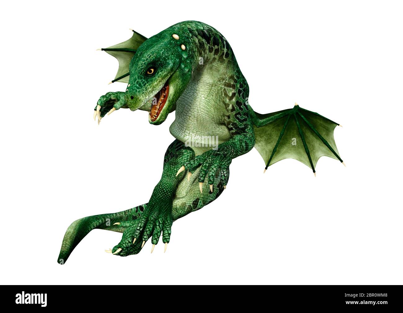 3D rendering of a green fantasy hatchling dragon isolated on white ...