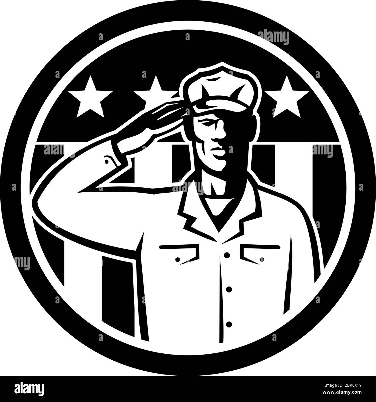 Illustration of an American soldier serviceman saluting the USA flag ...