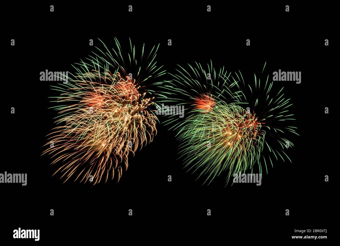 Colorful exploded fireworks display, isolated on black background Stock ...