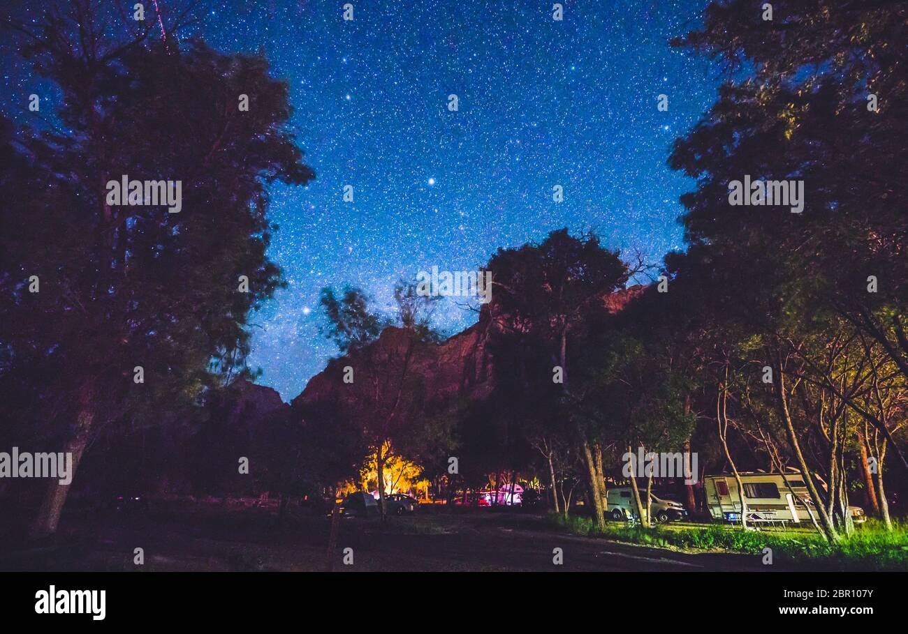 camping in campground area at night with star on the sky in national ...