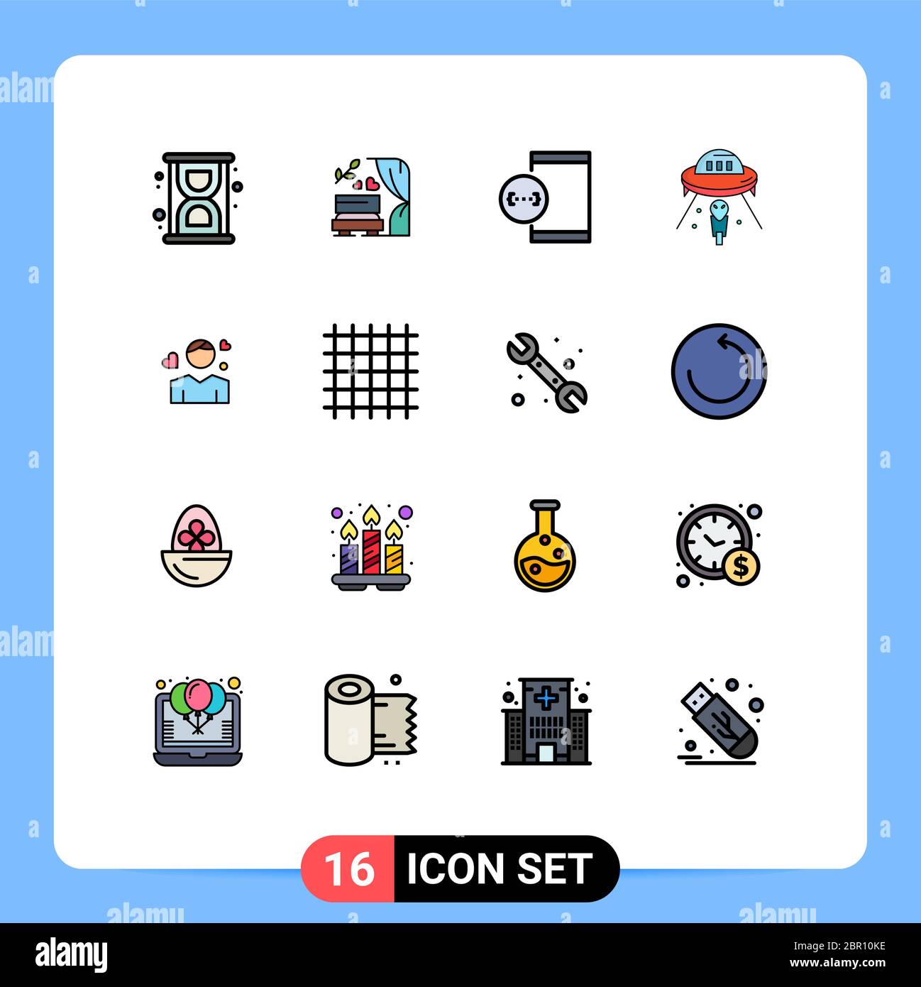 Group of 16 Flat Color Filled Lines Signs and Symbols for man ...