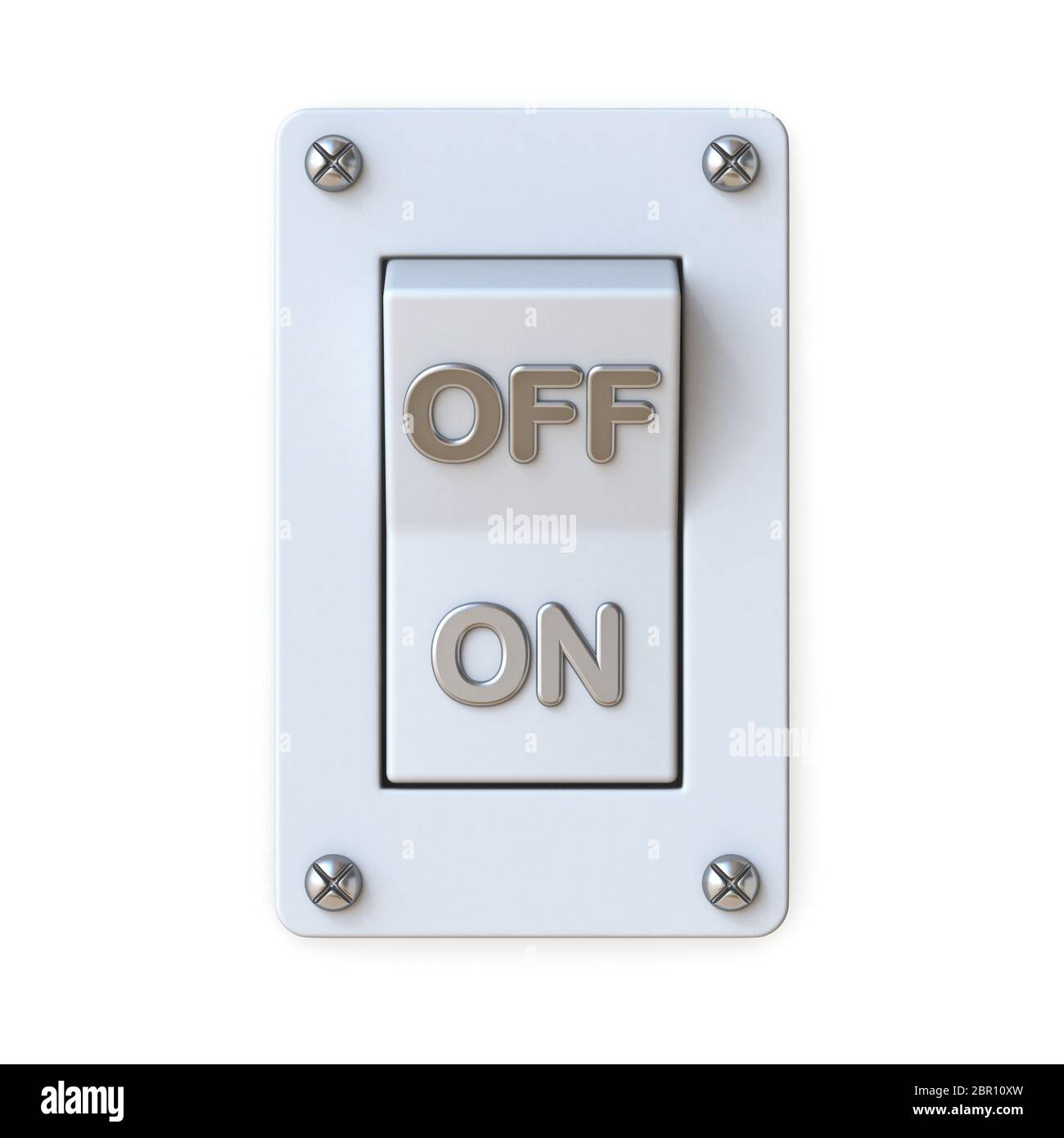 Switch on and off ON position 3D render illustration isolated on white ...