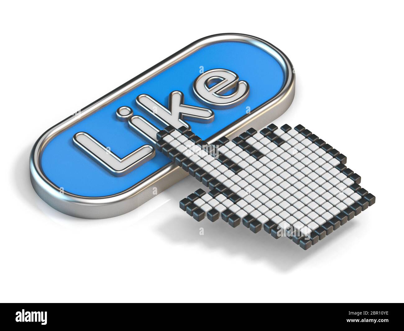 Cursor hand on like button 3D render illustration isolated on white ...