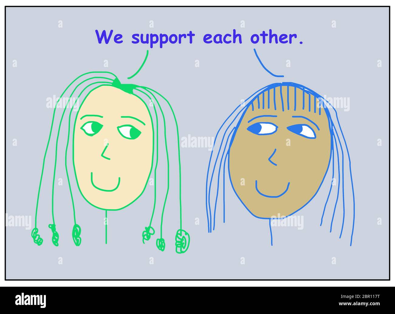Color cartoon of two smiling, beautiful, ethnically diverse women ...
