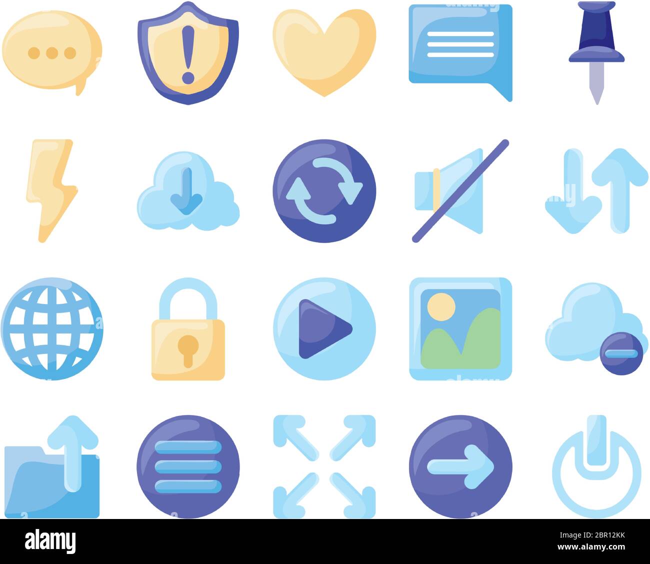 Flat style icon set design, Social media web multimedia and ...