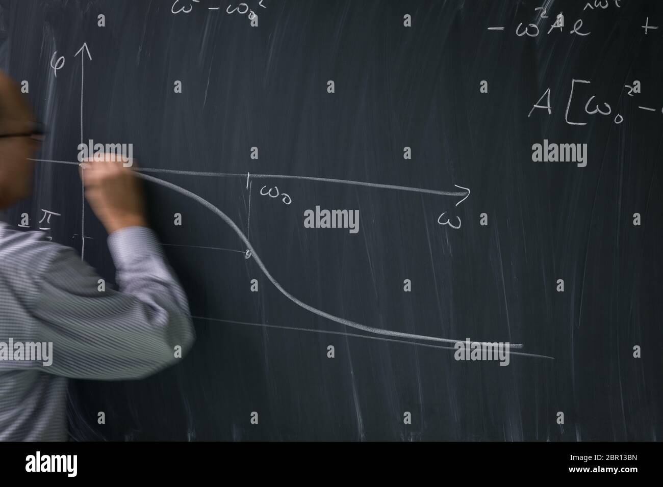 Math teacher drawing fuction graph on a blackboard during mathclass ...