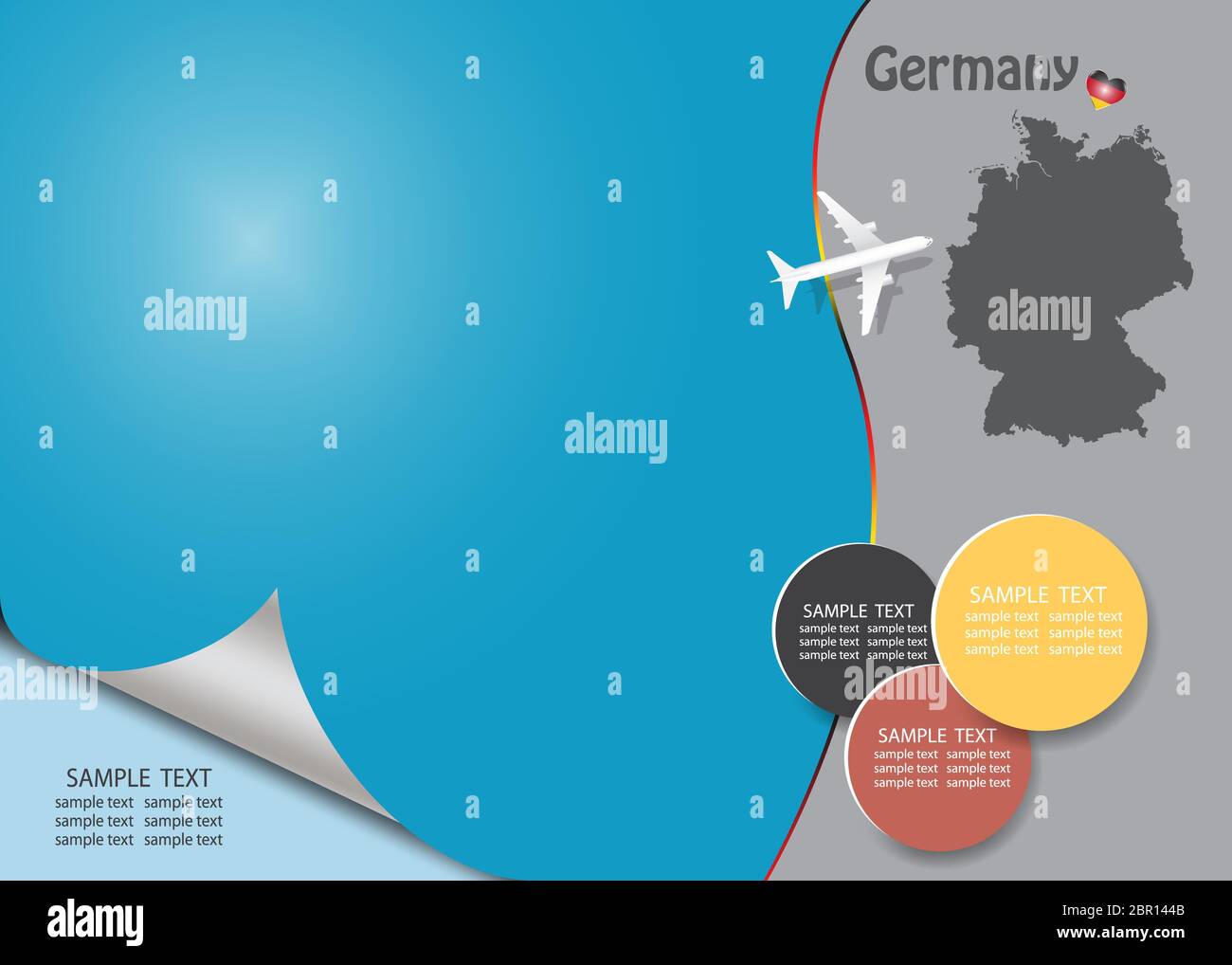 Travel Germany template vector showing the airplane approaching the ...