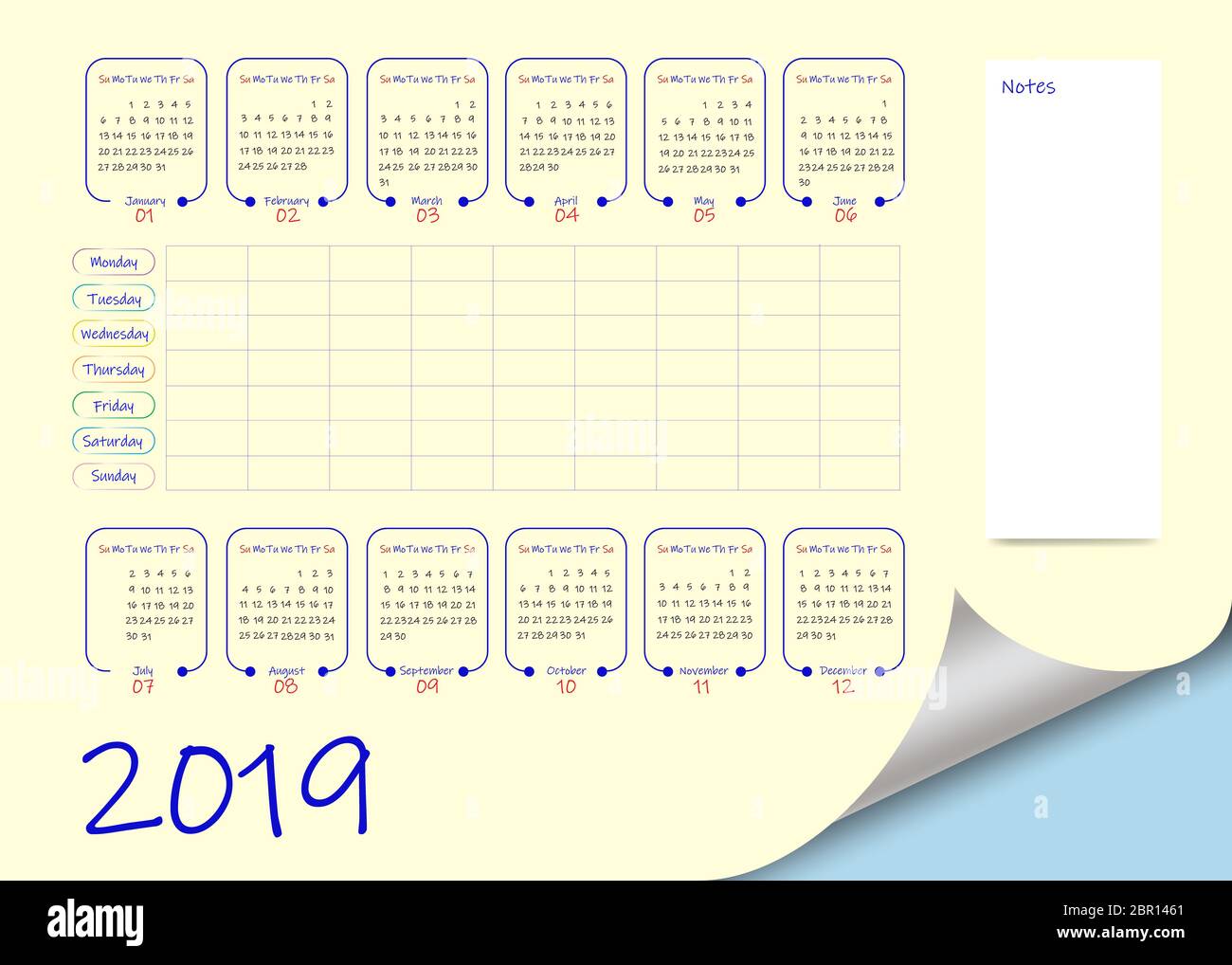 School or business calendar for the 2019 year and blank weekly planner ...