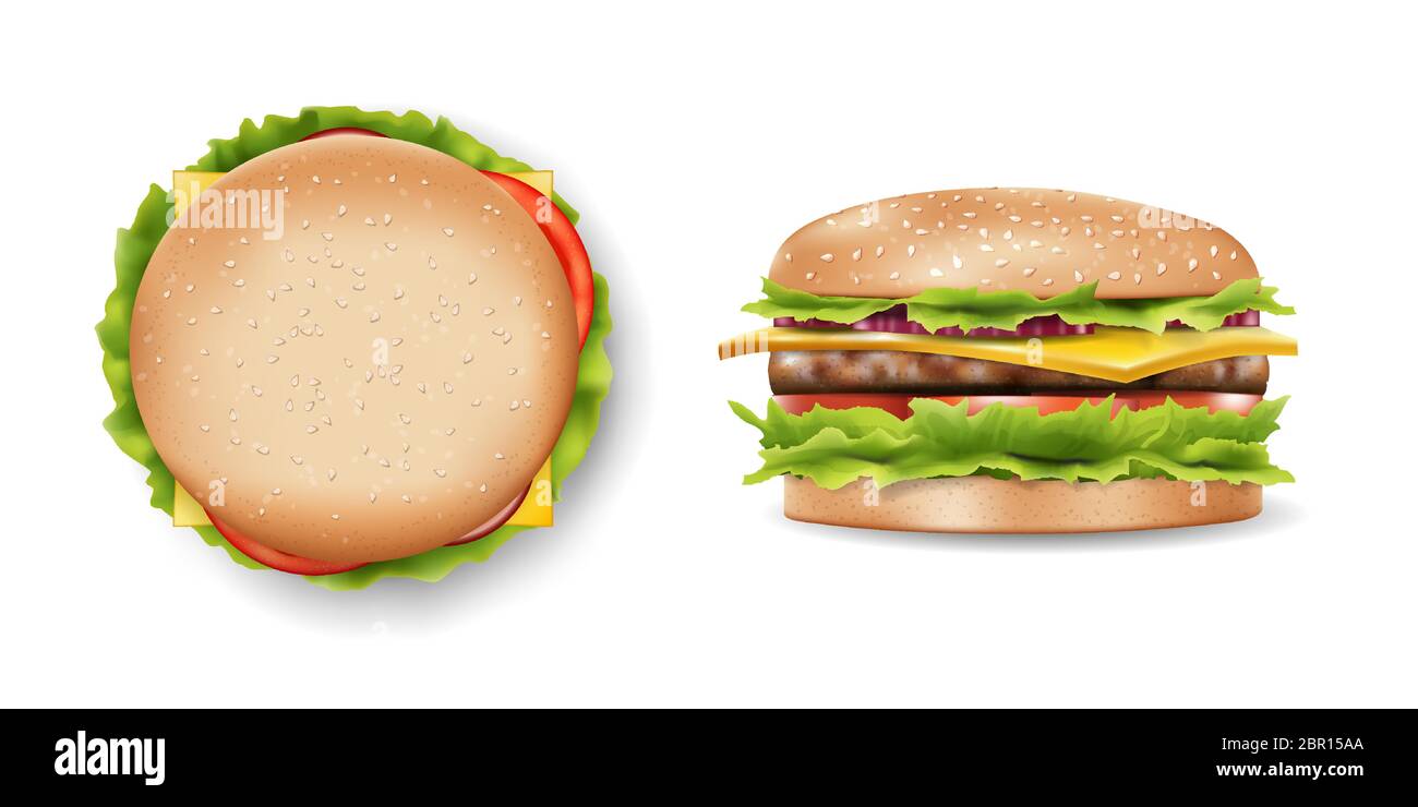 Burger mockup for your design, delicious hamburger side and top view ...