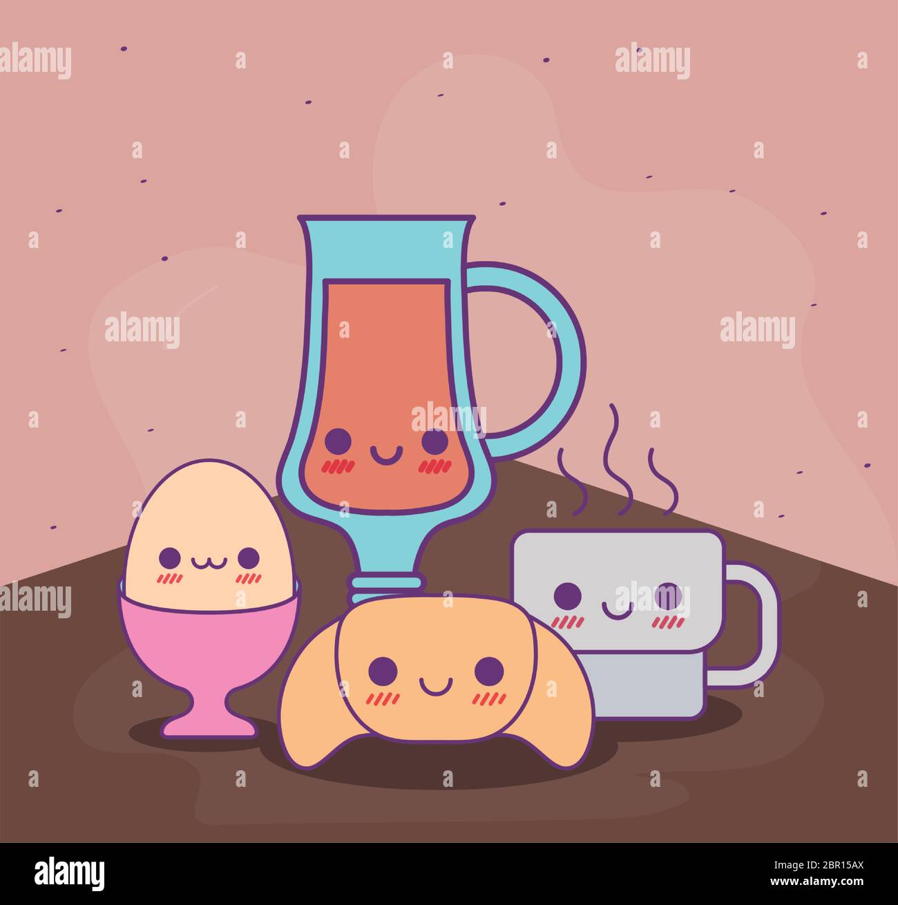 juice cup egg bread and coffee mug design, Kawaii food cute character ...