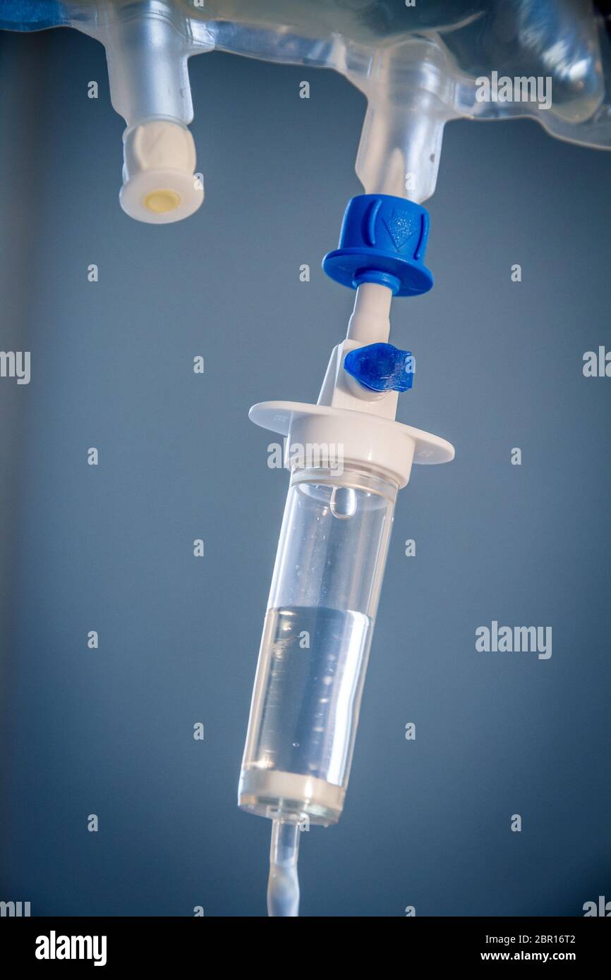 Closeup view of intravenous infusion drip equipment in hospital Stock ...