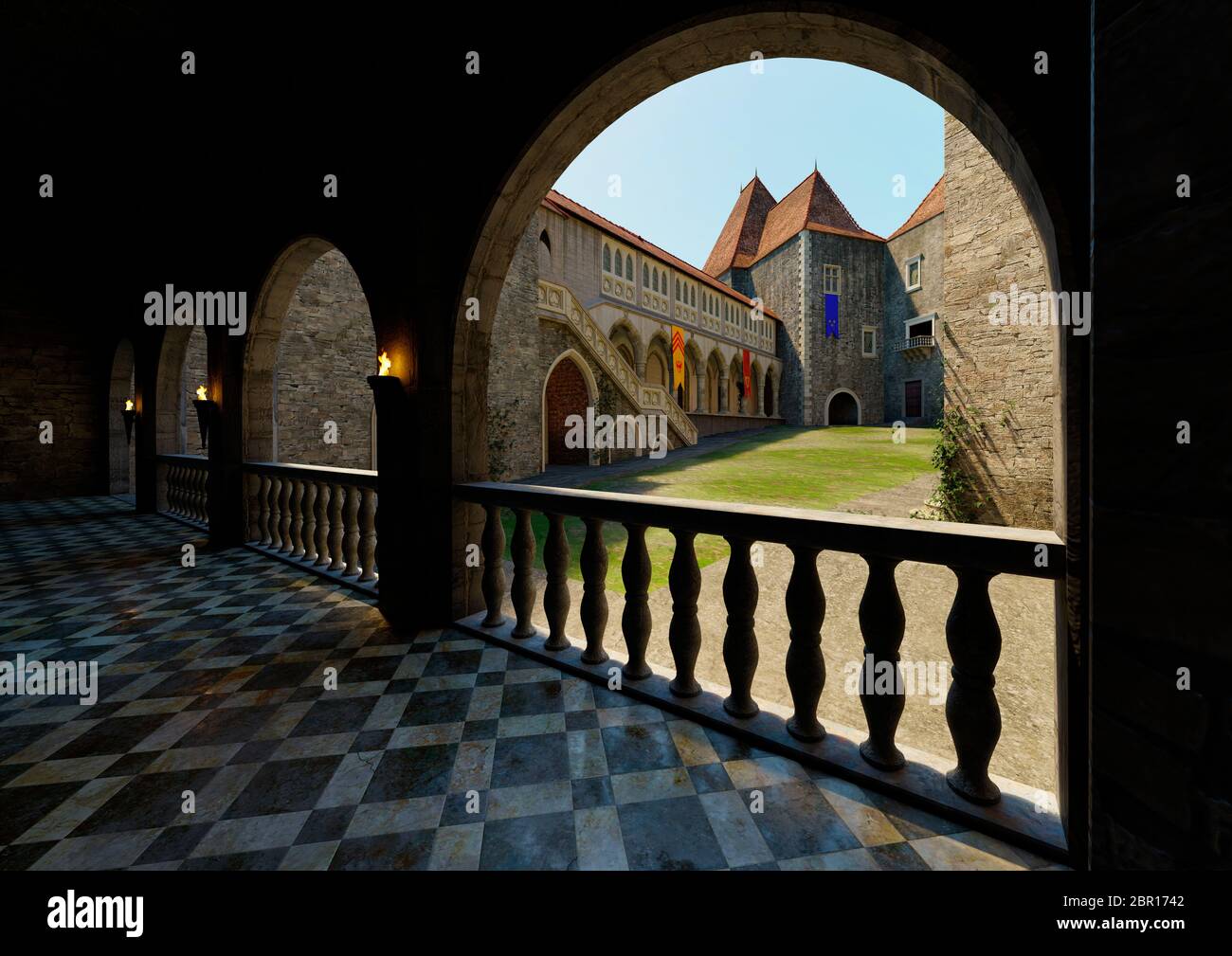 3D rendering of a medieval castle in a sunshine Stock Photo - Alamy