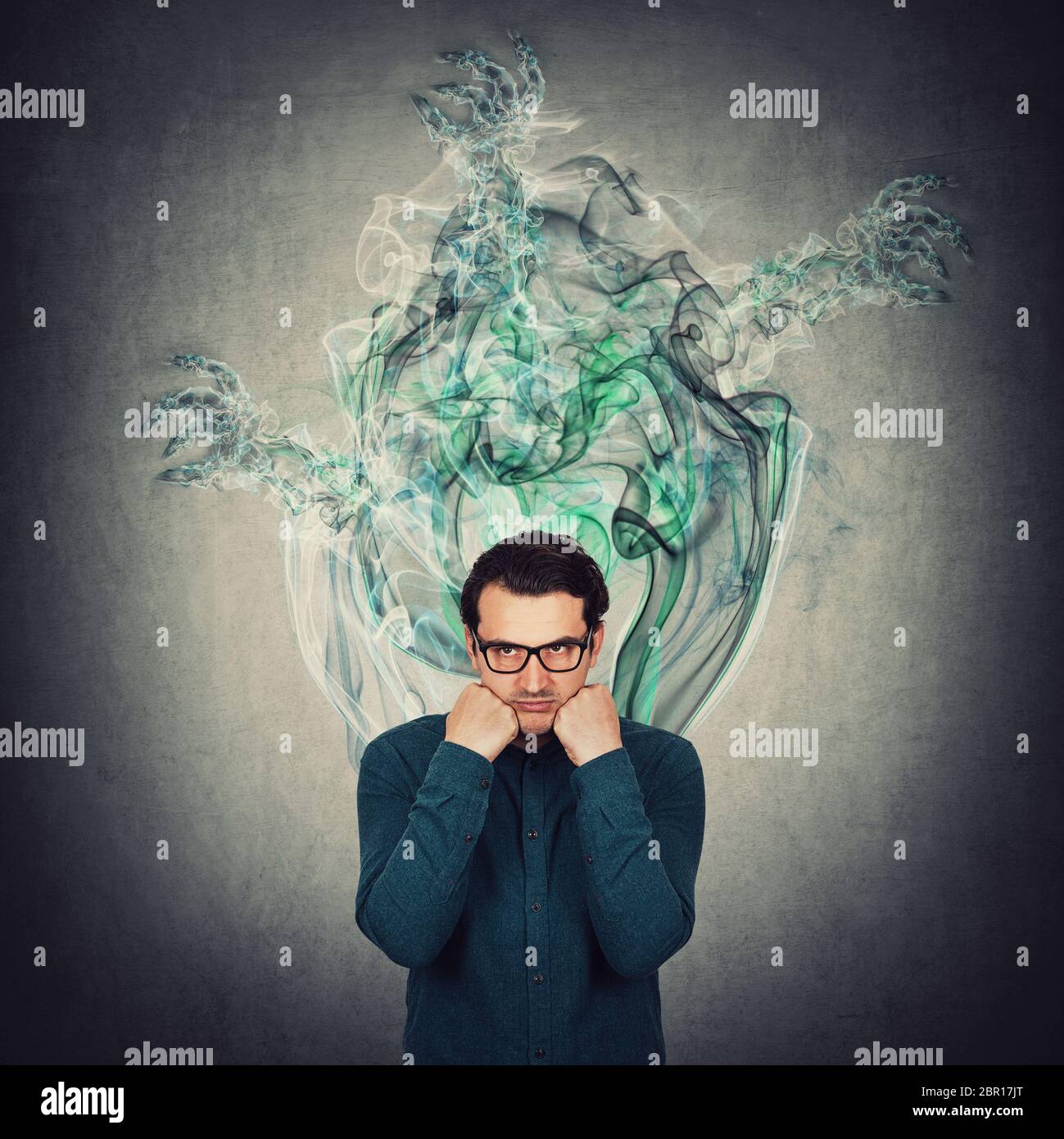 Angry and envy businessman devises an evil plan, as negative aura shows ...