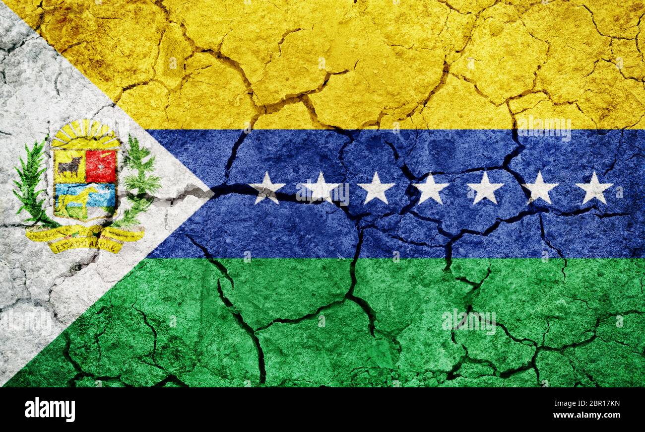 Apure State flag, state of Venezuela, on dry earth ground texture ...