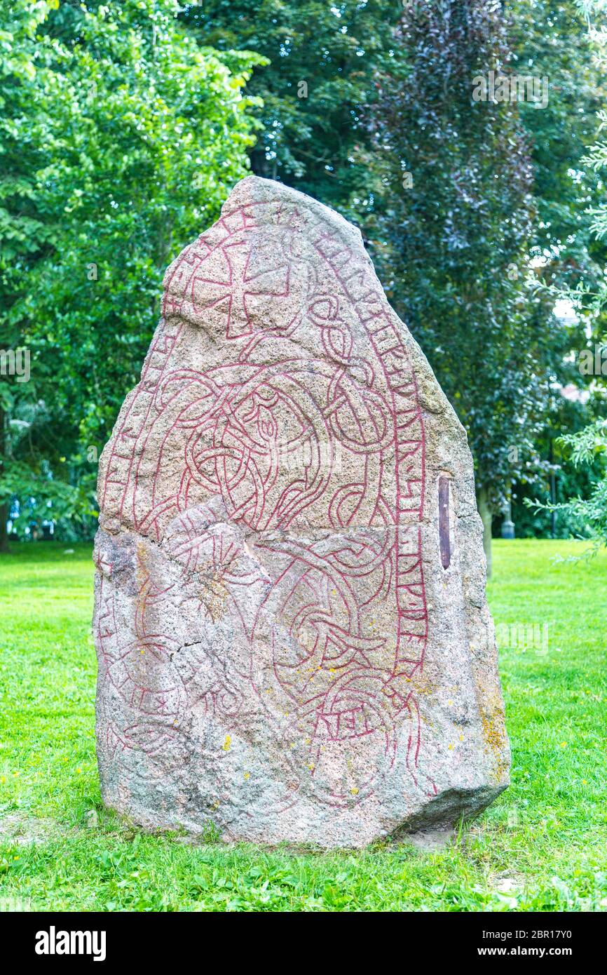Stone with runic inscriptions that are in the university park, Uppsala ...