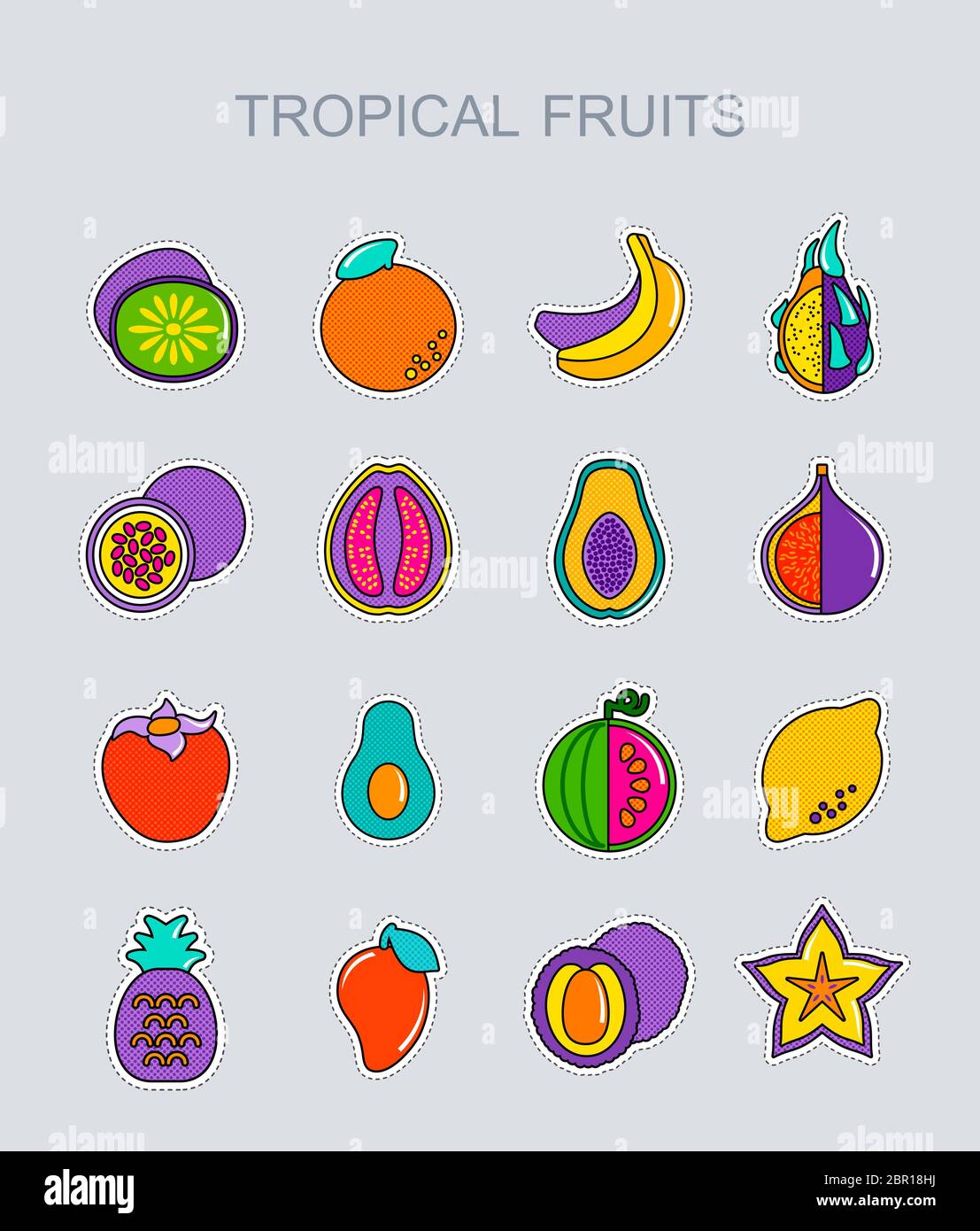 Tropical fruit icons set. Vector illustration for food apps and ...