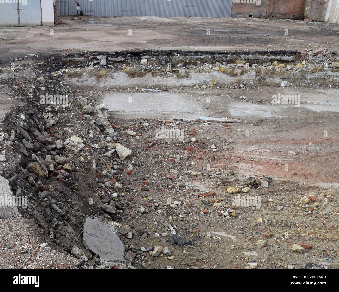 The ruined foundation of an old building, the walls of the basement of ...