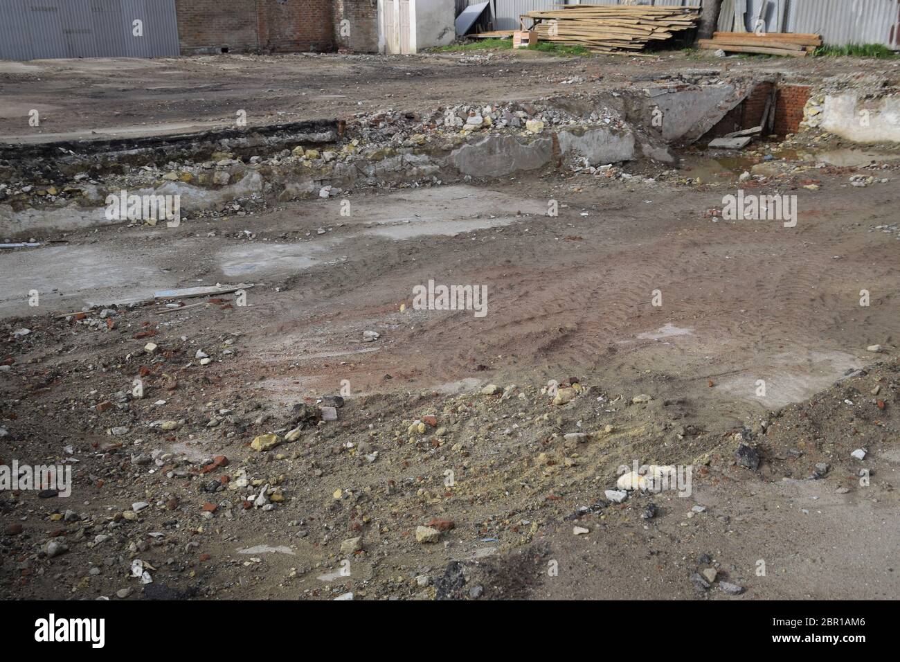 The ruined foundation of an old building, the walls of the basement of ...