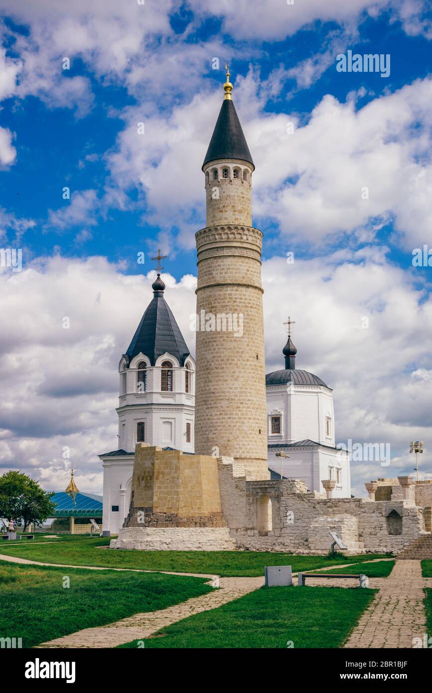 Ruins of Cathedral Mosque with Big Minaret. Dormition Church on ...