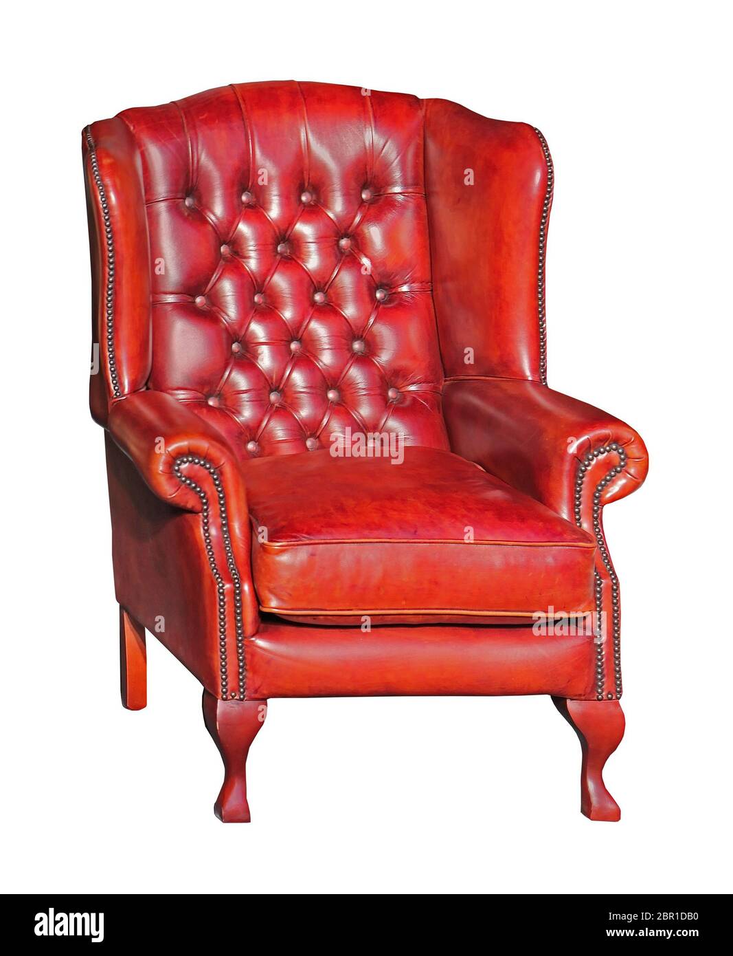 Old retro design orange leather armchair on white background Stock ...