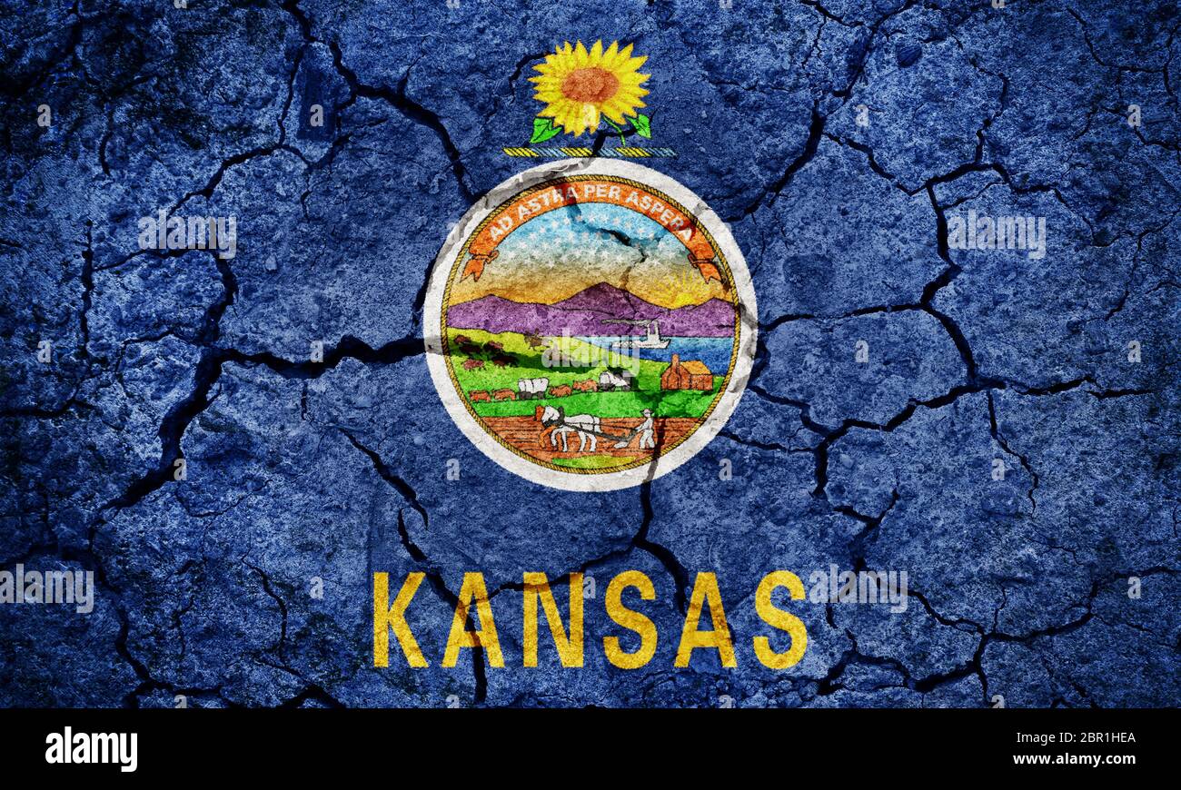 Fag of the State of Kansas on dry earth ground texture background Stock ...