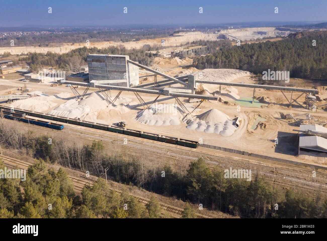 Aerial view of opencast mining quarry. Industrial place view from above ...