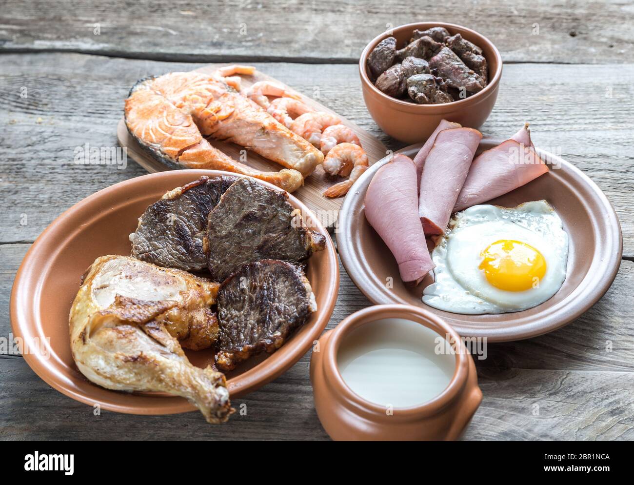 Protein diet:cooked products Stock Photo - Alamy