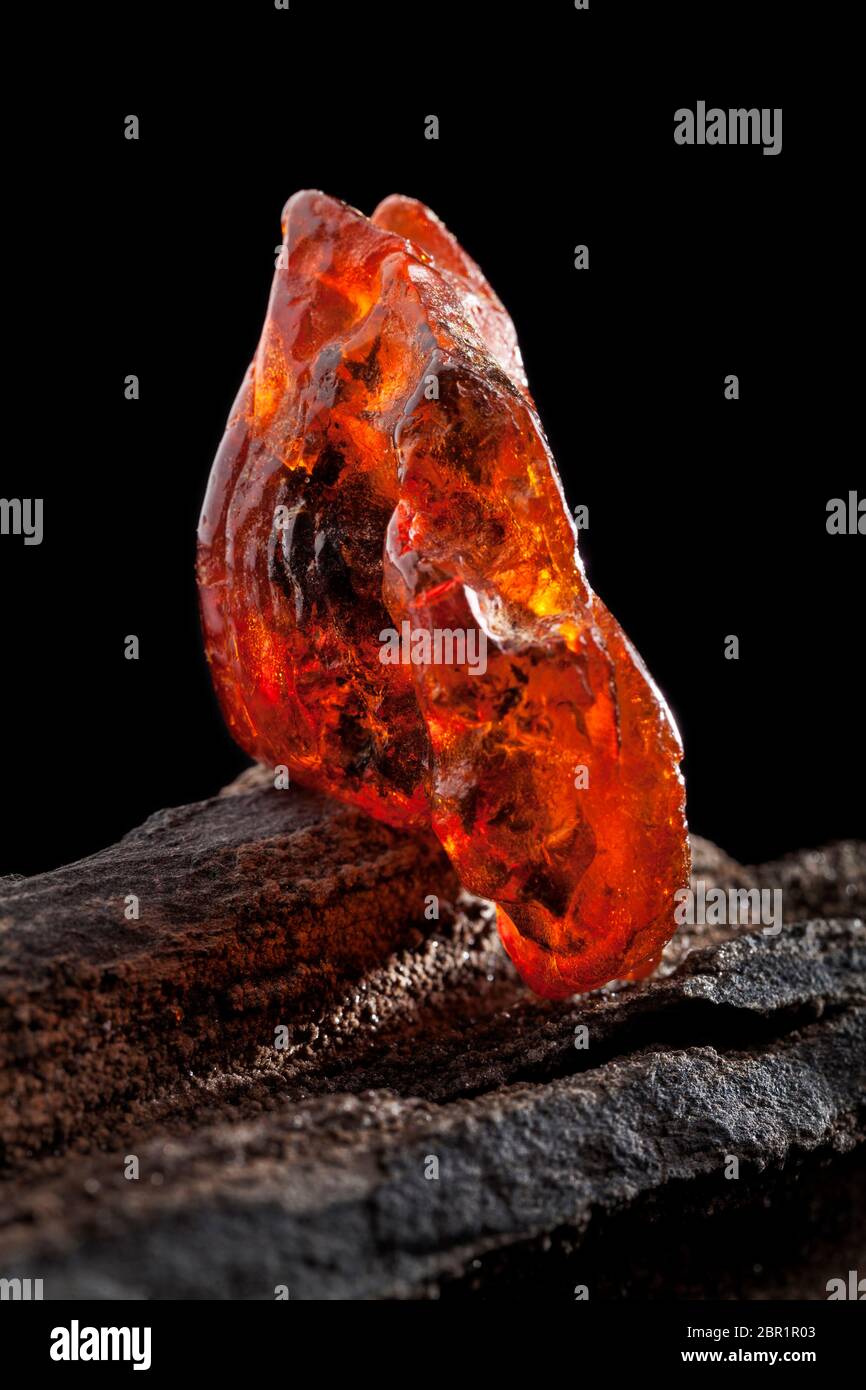 A piece of yellow semi transparent natural amber, classification color ...