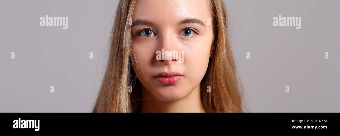 Portrait young unsure girl, student and intern Stock Photo - Alamy