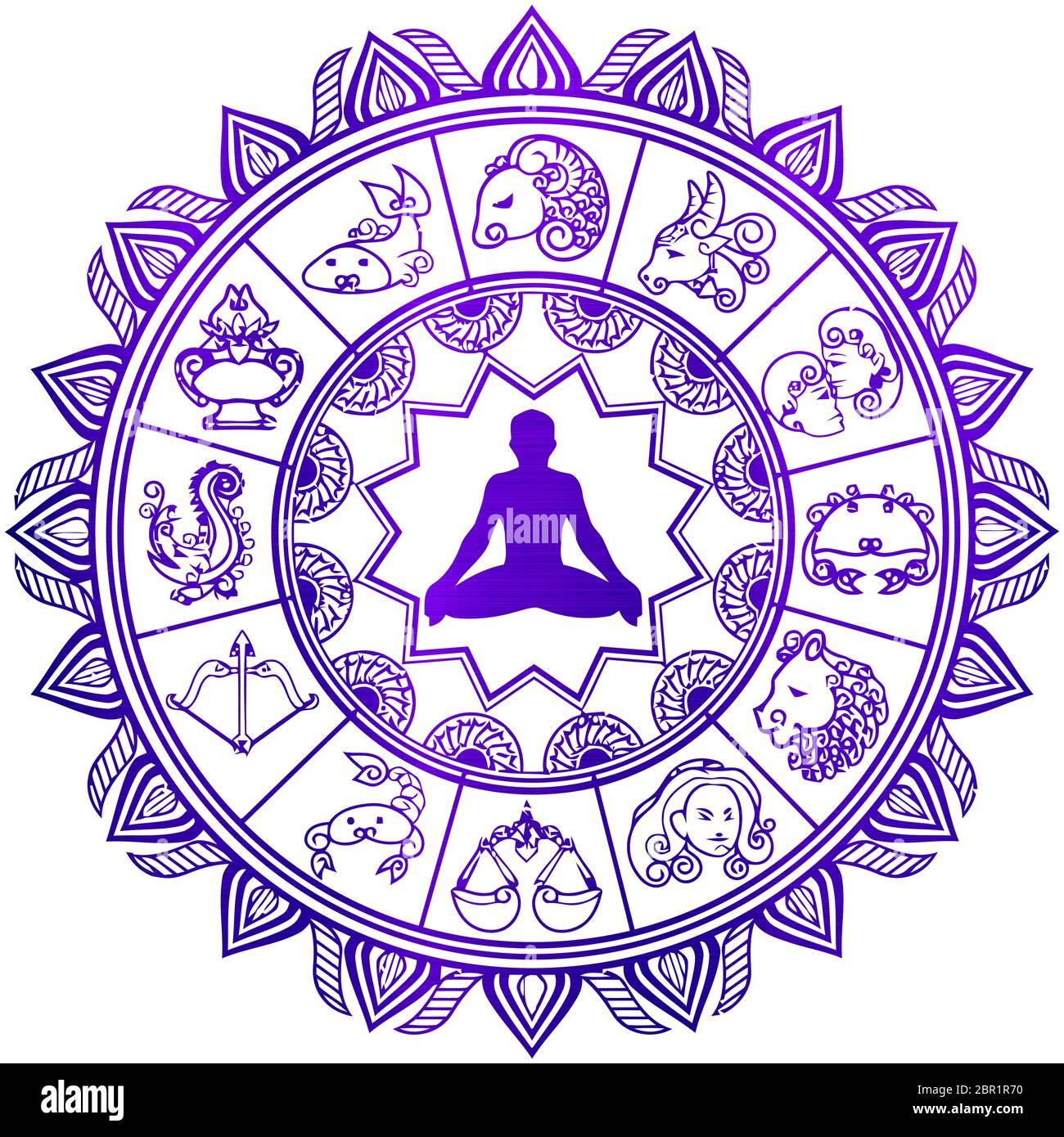horoscope astrology zodiac purple meditation circle illustration Stock ...