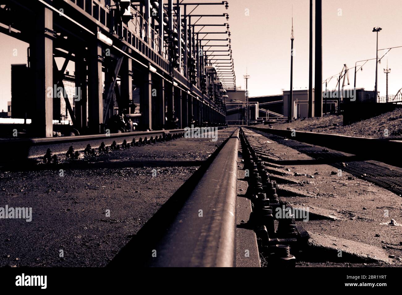 Railroad in a industrial area .Train delivering oil or gas Stock Photo ...