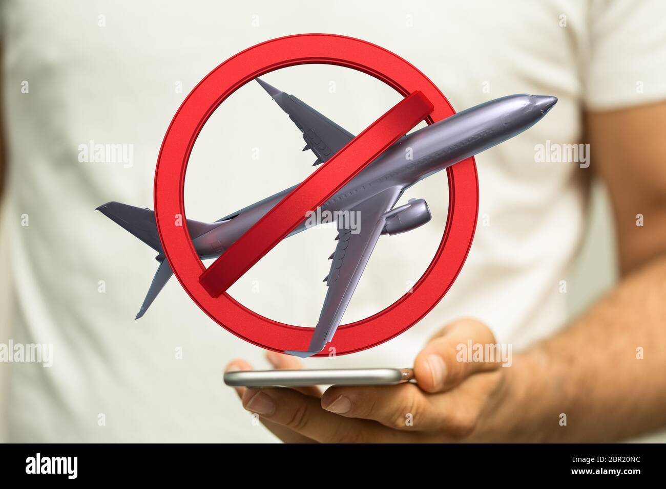 travel with plane prohibited warning sign Stock Photo - Alamy