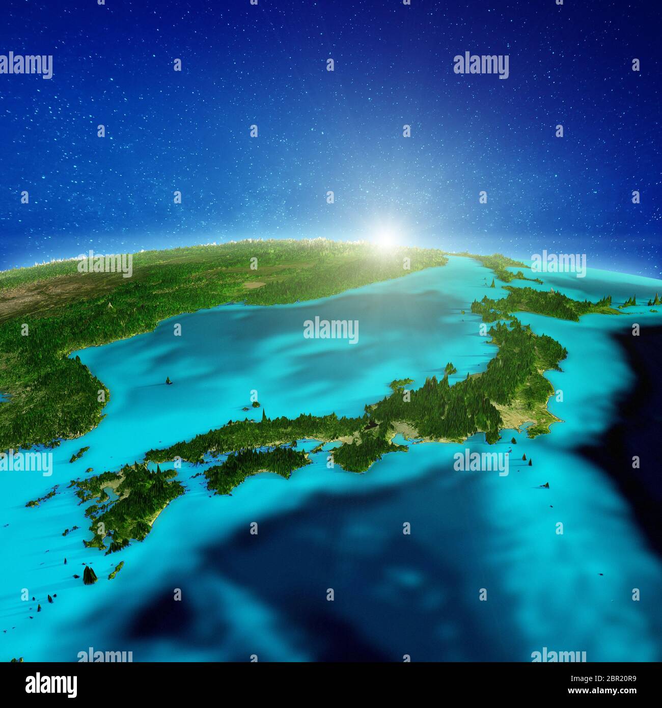 Japan sunrise background. Elements of this image furnished by NASA. 3d ...