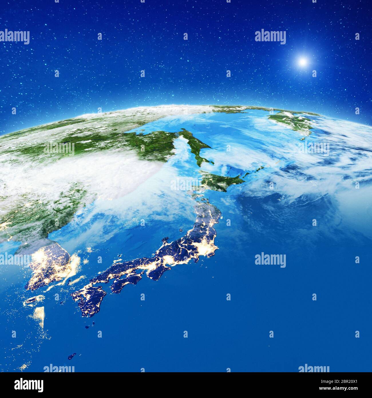 Japan from space. Elements of this image furnished by NASA. 3d ...