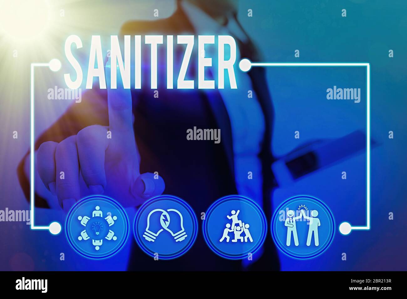 Conceptual hand writing showing Sanitizer. Concept meaning liquid or ...