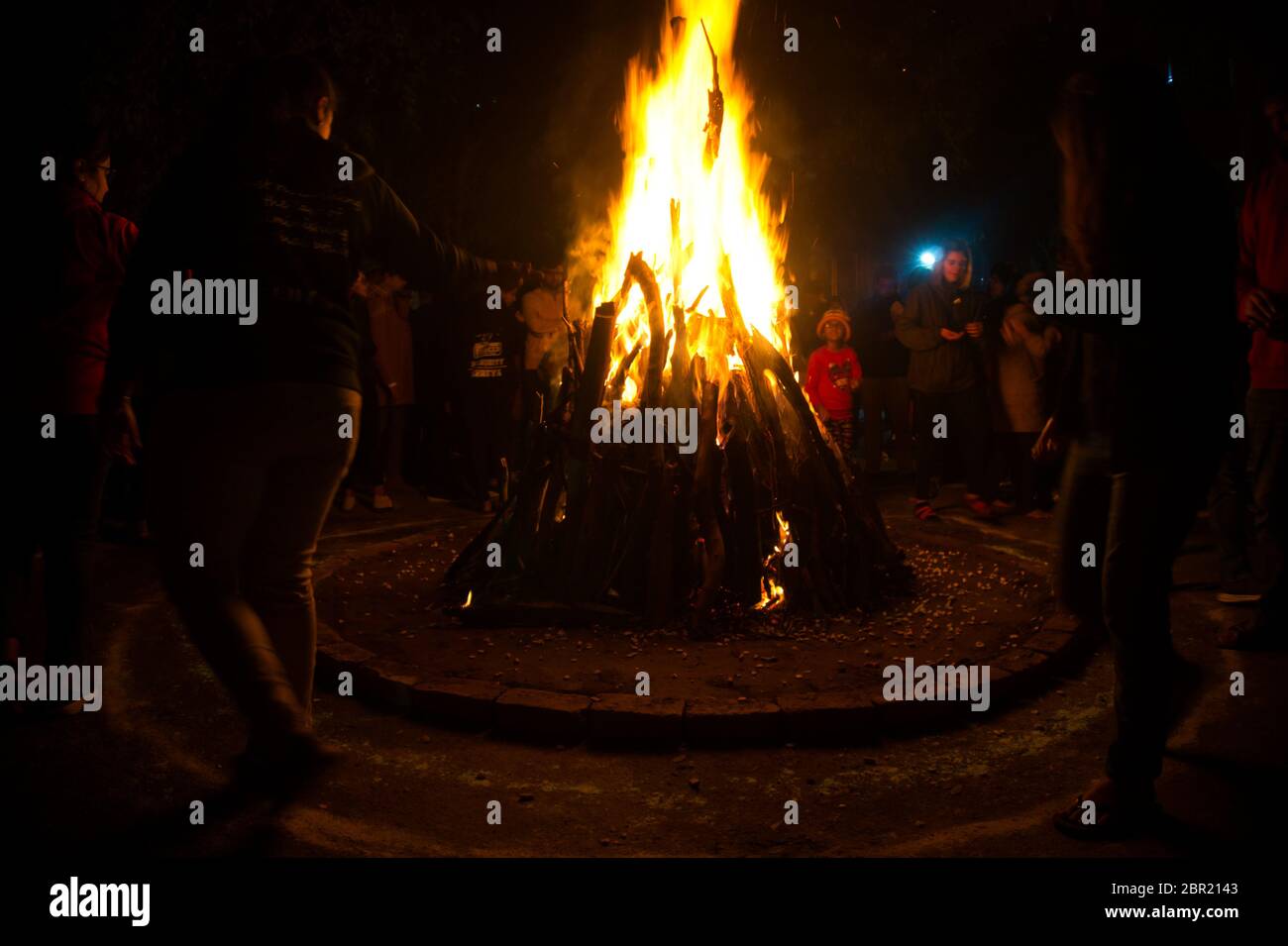 Gurgaon, India, Circa 2020 - Photograph of a giant bonfire lit for the ...