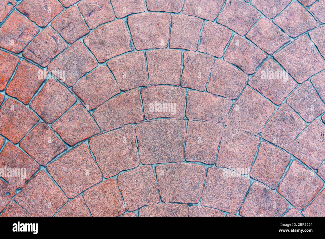 stone paving stones are red. texture background, old paving, top view ...
