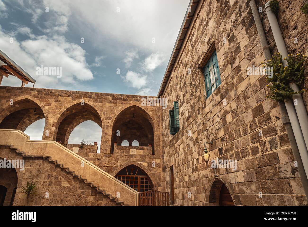 Beautiful exterior of an old ancient church, place of worship, house of ...
