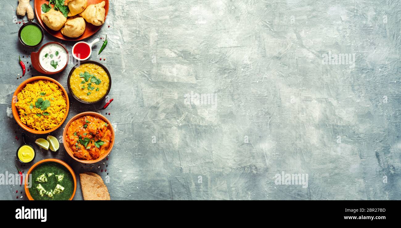 Indian cuisine dishes: tikka masala, dal, paneer, samosa, chapati ...