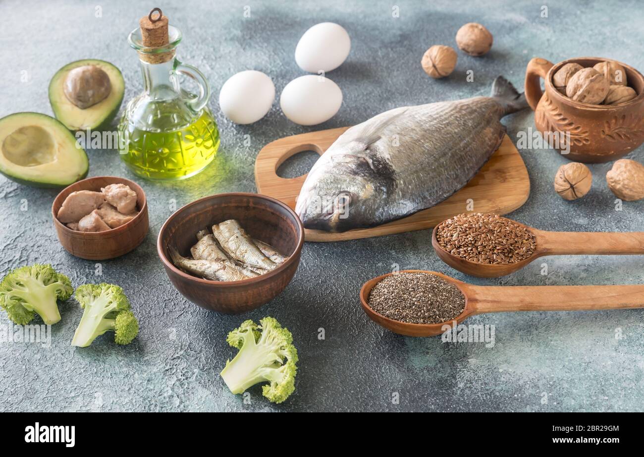 Food with Omega-3 fats Stock Photo - Alamy