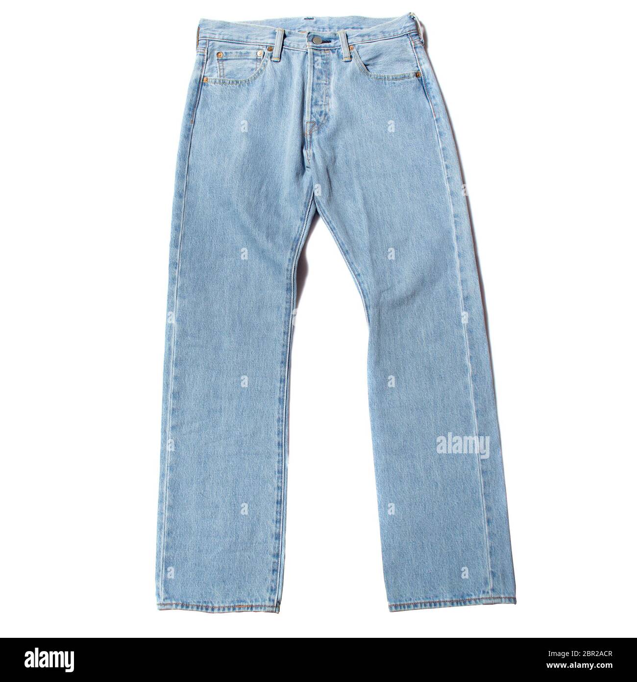 Classic Light Stonewash Denim Jeans on white background Stock Photo - Alamy