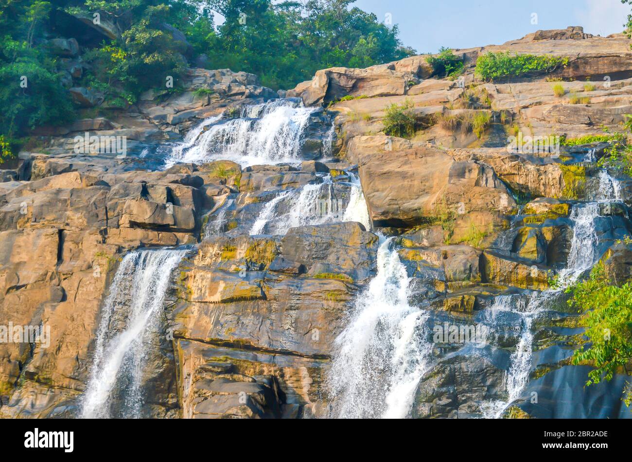 Breathtaking waterfalls panorama in Corbett National park, India. Lakes ...