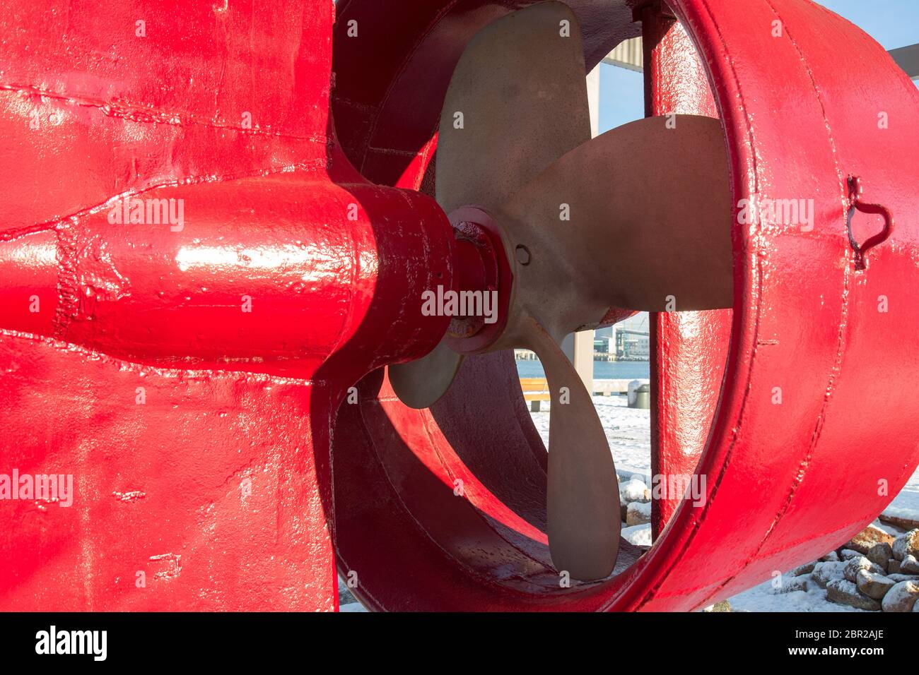 a red fishing boat propeller in dock Stock Photo - Alamy