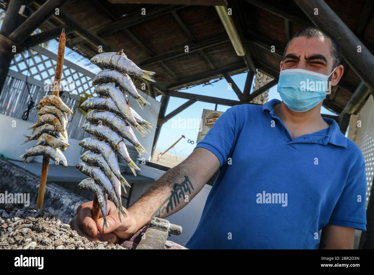 May 20, 2020: May 20, 2020 (Malaga) On the beach of Pedregalejo man ...
