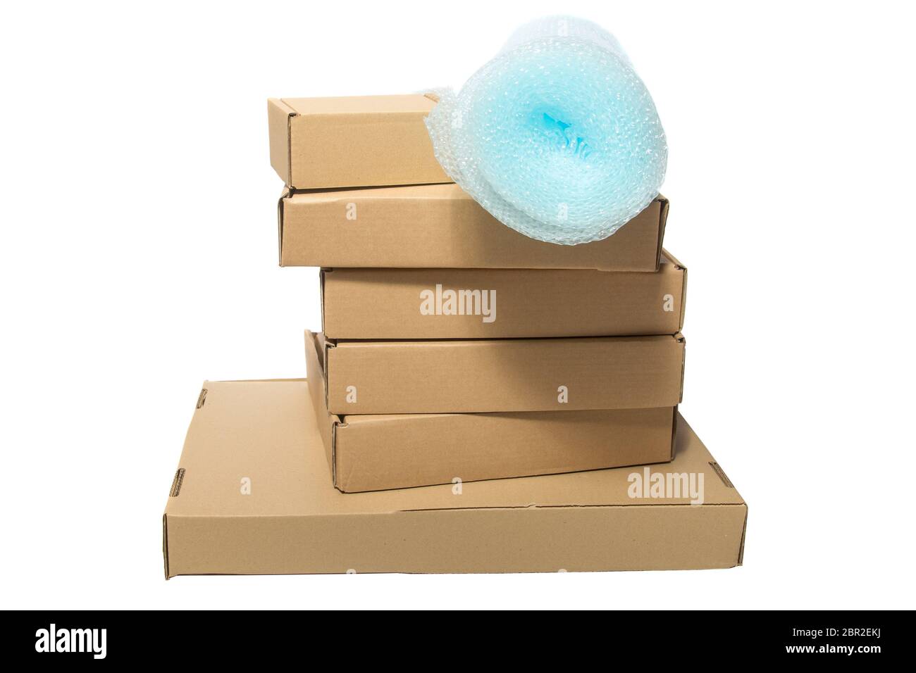 pile of various size boxes and bubble packing material Stock Photo - Alamy