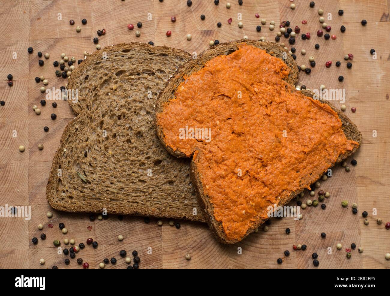 Brown Sandwich with Filet americain on wood, American fillet, Cow meat ...