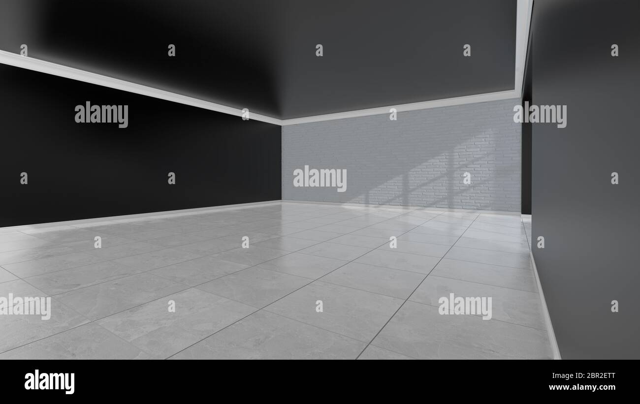 Empty black room with large walls. 3D rendering Stock Photo - Alamy