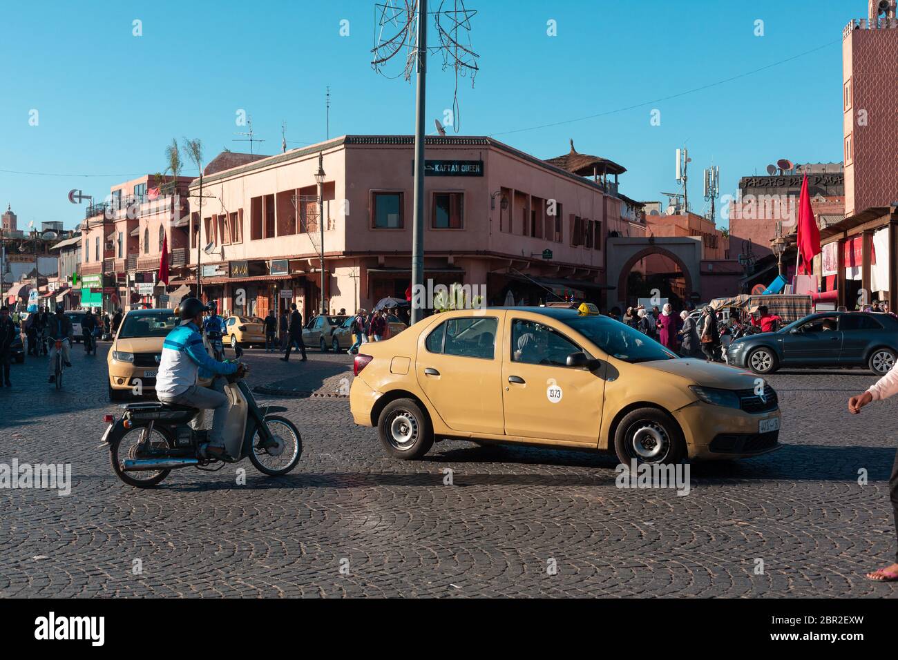 Marrakech, Morocco - November 6, 2019: The circulation in the streets ...