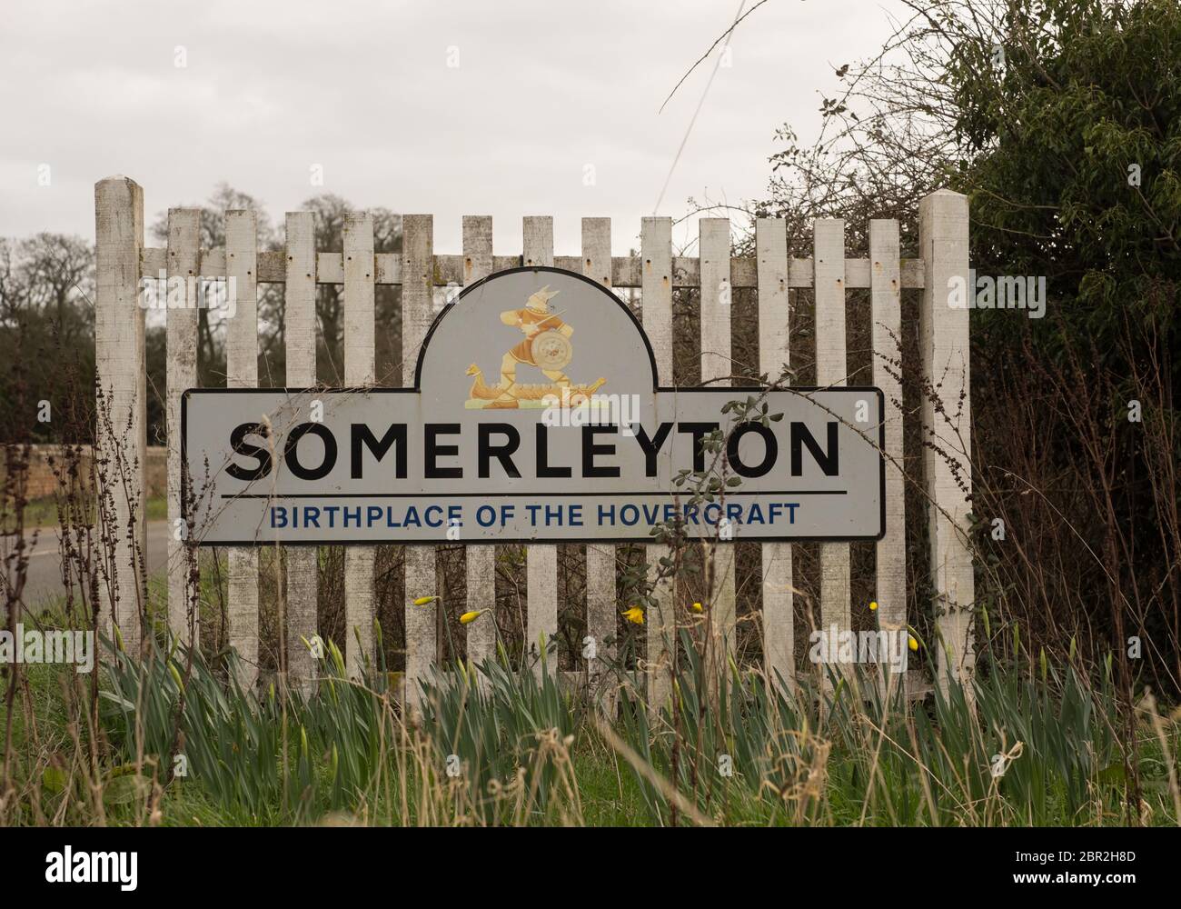Road sign at entrance to Somerleyton in Suffolk, where the hovercraft ...