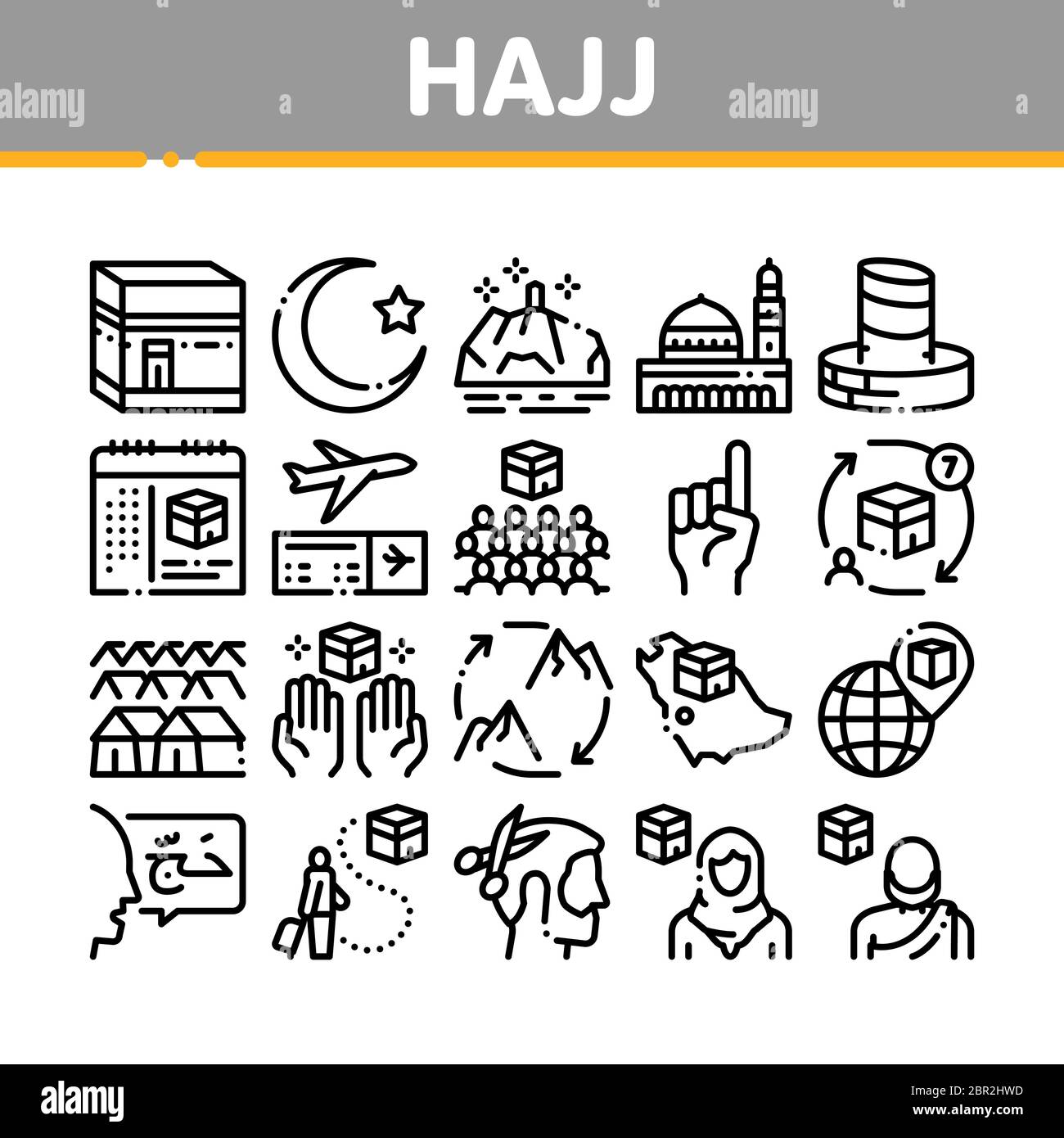 Hajj Islamic Religion Collection Icons Set Vector Stock Vector Image ...
